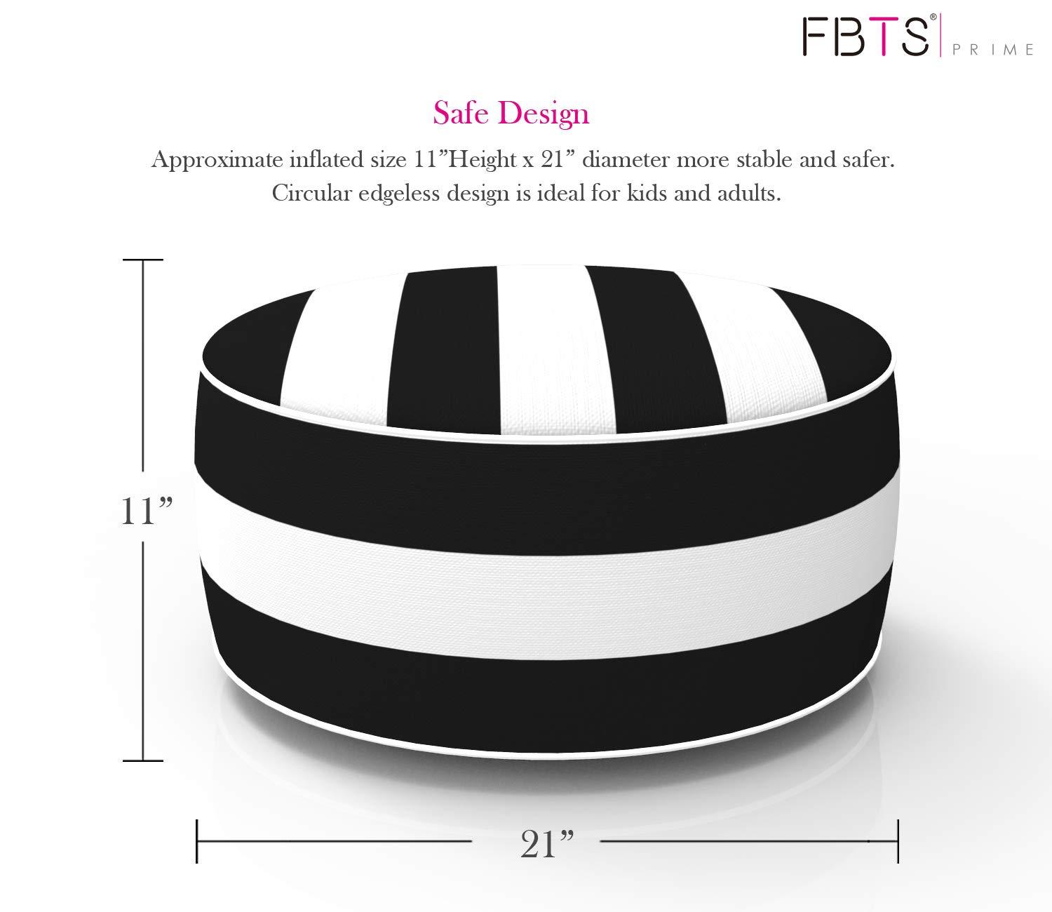 FBTS Prime Inflatable Footstool Ottoman Black Stripe Round 21x9 Inch Patio Foot Stools and Ottomans Portable Footrest