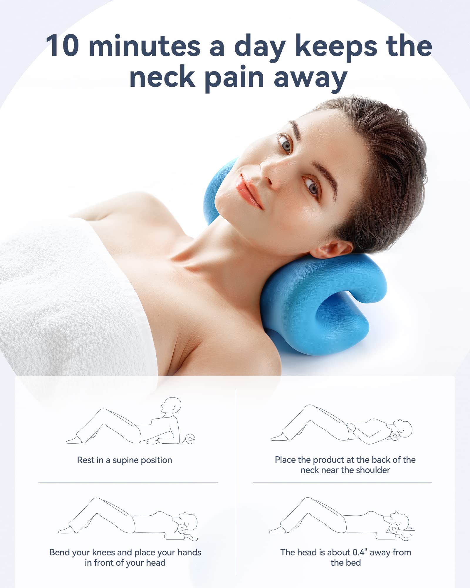BLABOK Neck Stretcher Neck and Shoulder Relaxer,Portable Cervical Traction Device Neck Stretcher,Neck Posture Corrector Chiropractic Pillow for TMJ Pain Relief and Cervical Spine Alignment-Blue
