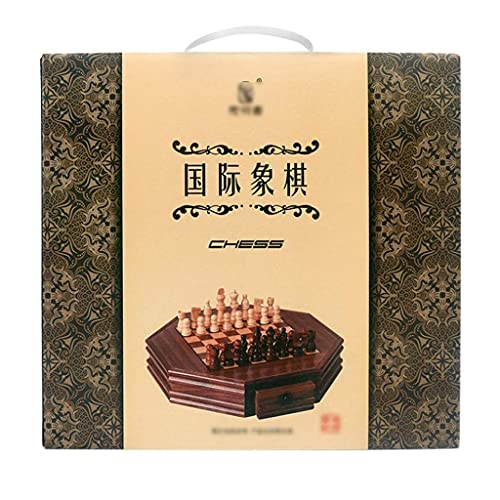 Chess Game 12.7x12. 7in Octagonal Wood with Storage Drawers Chess Set for Kids Adult Gifts Gift Package Gift