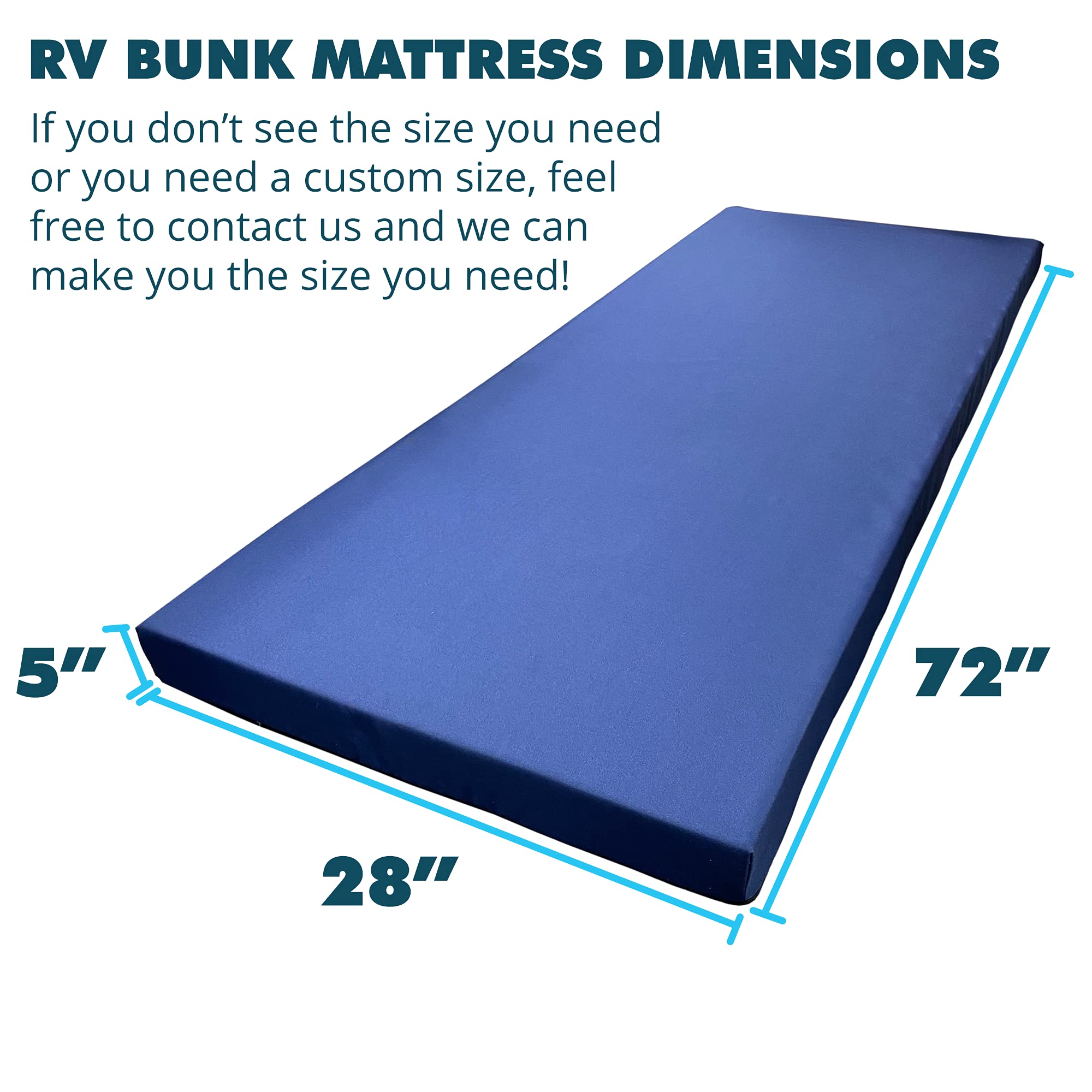 Foamma 5” x 28” x 72” Water Resistant Memory Foam RV Bunk Mattress, Firm High Density Foam Base, Comfortable and Durable Polyester Cover, Truck, Camper, Travel Trailer, Made in USA!