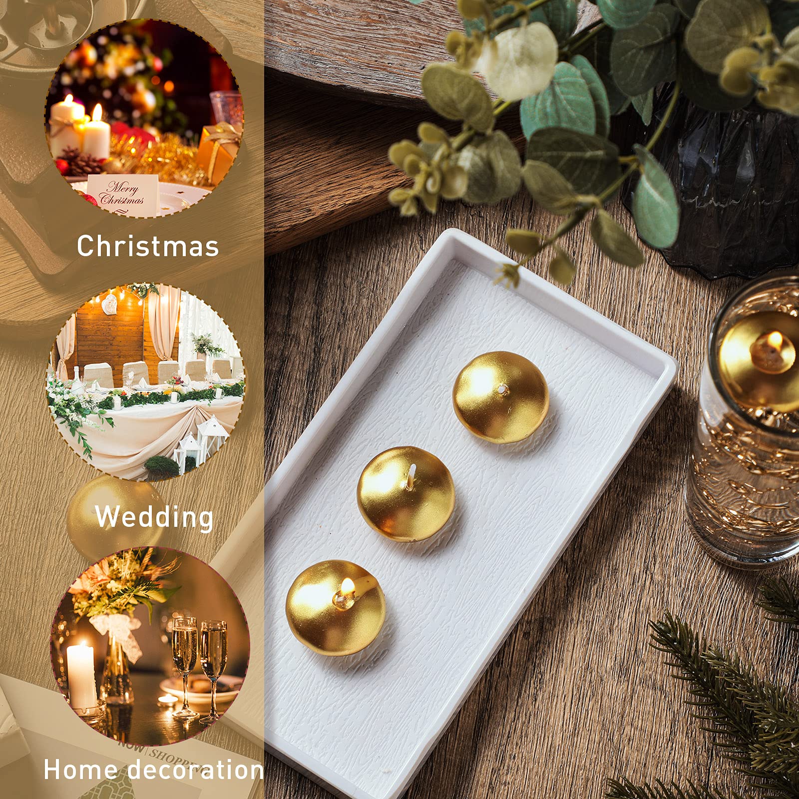 Nuanchu 20 Pcs Mini Floating Candles Small Floating Candles Round Tea Lights Unscented Candles Disc Candles Smooth Wax Floating Candles for Pool Bathtub Dinner Wedding Home Favors(Gold, 0.7 x 1.4 in)