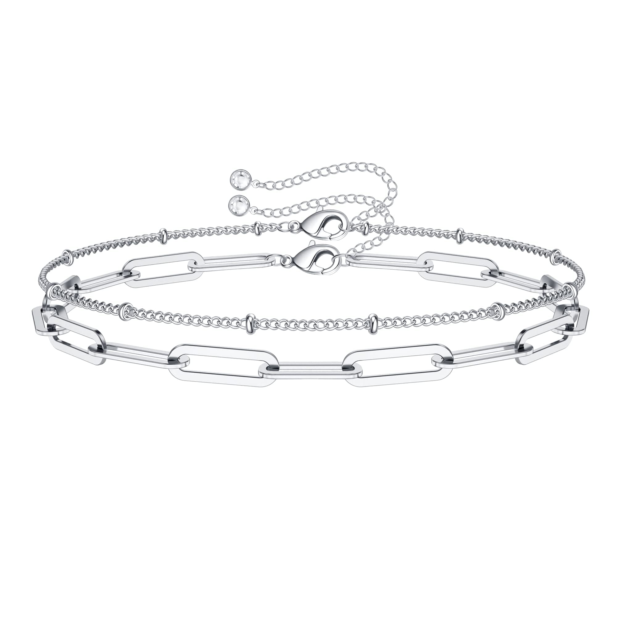 BUREI Dainty Gold Bracelets Anklet for Women, 18K Gold Plated Adjustable Layered Bracelet Boho Beaded Anklet Bracelets for Women
