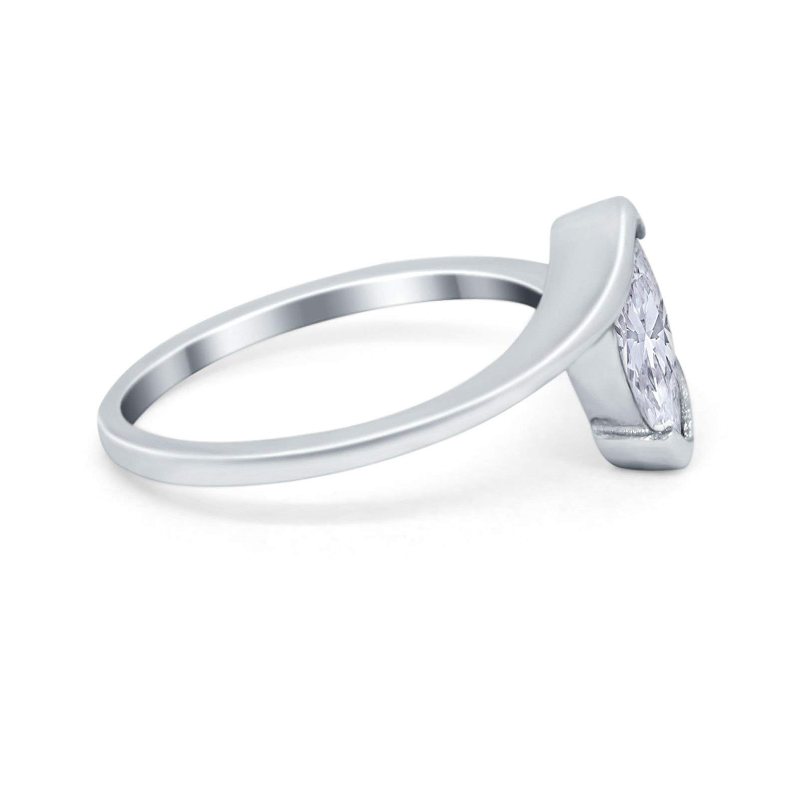 Blue Apple Co. Simulated Cubic Zirconia Size-5 Solitaire Marquise Swirl Wedding Engagement Ring Marquise Round CZ 925 Sterling Silver