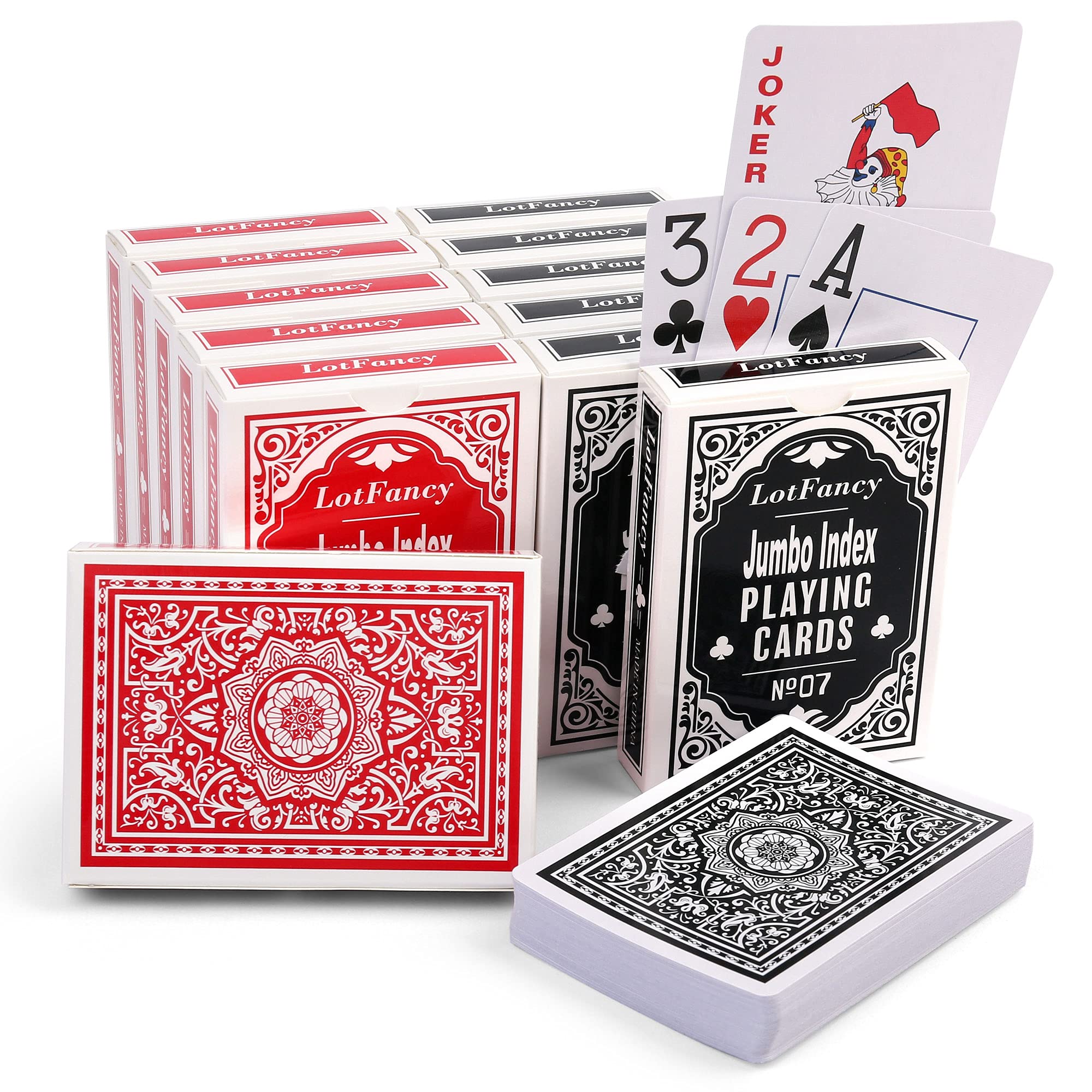 LotFancy Playing Cards, Large Print, 12 Decks of Cards (6 Black 6 Red), Jumbo Index, Poker Size, for Texas Hold'em, Blackjack, Euchre Cards Games