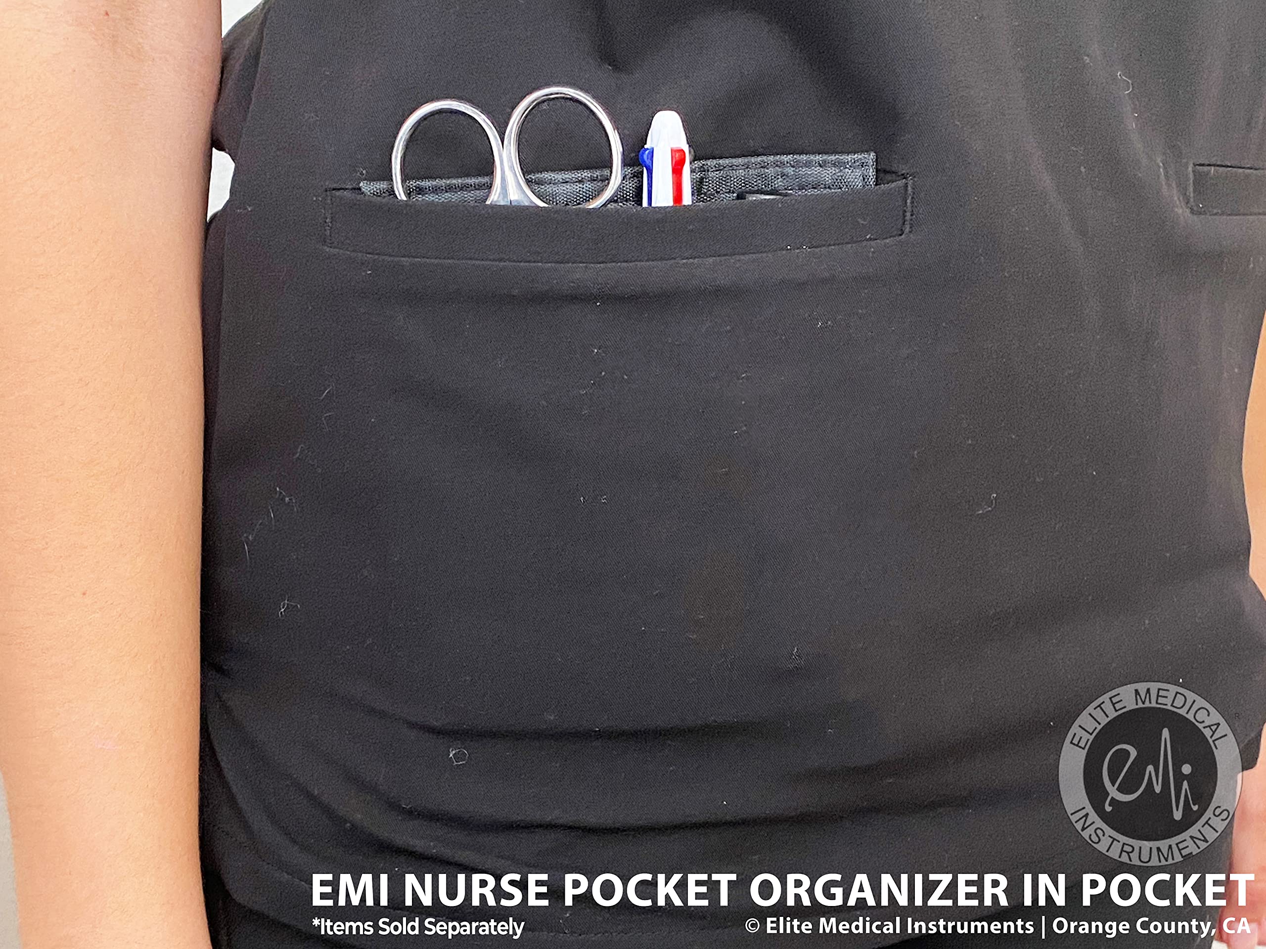 Elite Medical Instruments EAO-314-B EMI Nylon 5 Pocket Nurse Scrub Organizer, Black