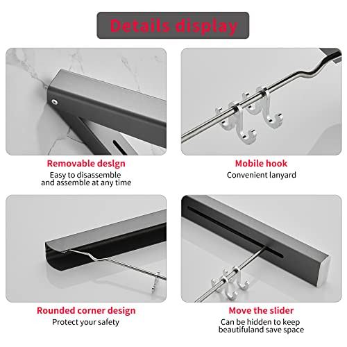 Dr.DJ Wall Mounted Clothes Hanger, Clothes Drying Rack Folding Indoor, Retractable Clothes Drying Rack Clothing for Laundry Room Organization, Aluminum (1 Rack, Graphite)