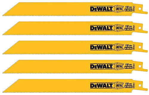 DEWALT Reciprocating Saw Blades, Straight Back, Bi-Metal, 8-Inch, 18 TPI, 5-Pack (DW4821)