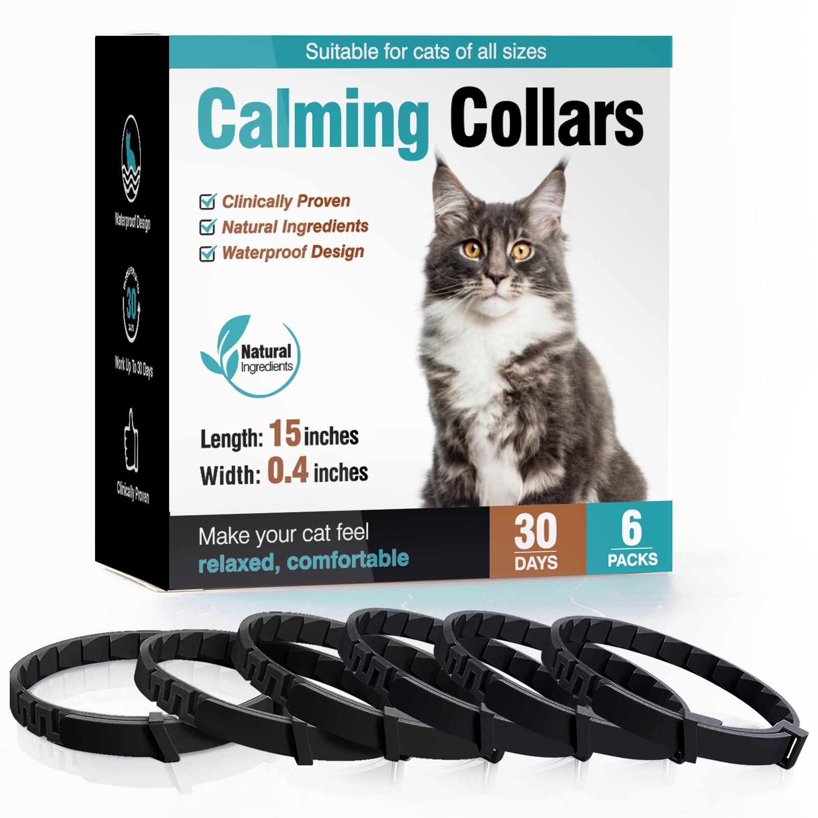 Calming Collar for Cats Cat Pheromone Calming Collar Stress and Anxiety Relief Lasts 30 Days Calm Collar Cat Adjustable Appeasing Calming Collar for Kitten Kitty Calm Collar Make Cat Relaxed 6 Pack