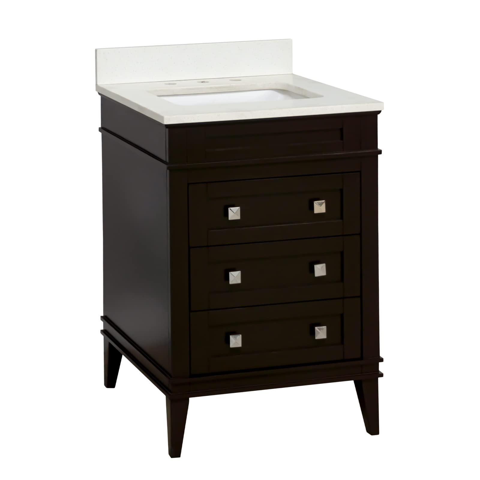 Eleanor 24-inch Bathroom Vanity (Quartz/Chocolate): Includes Chocolate Cabinet with Stunning Quartz Countertop and White Ceramic Sink