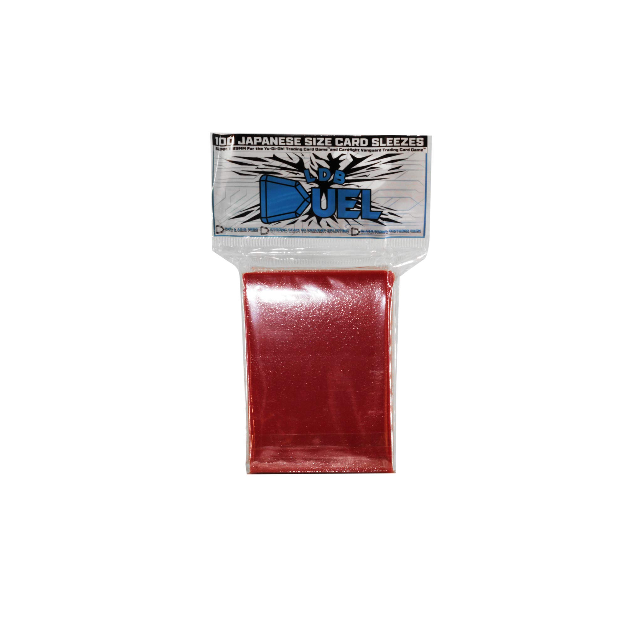 Red 100 Japanese Size Card Sleeves: LDB Duel Brand Sleeves Compatible with Yu-Gi-Oh! and Cardfight!! Vanguard Cards, Non-Slip Textured Back