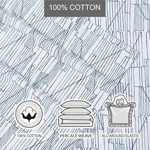 City Scene - Queen Sheets, Cotton Percale Bedding, Crisp & Cooling Home Decor (Tally Navy, Queen)