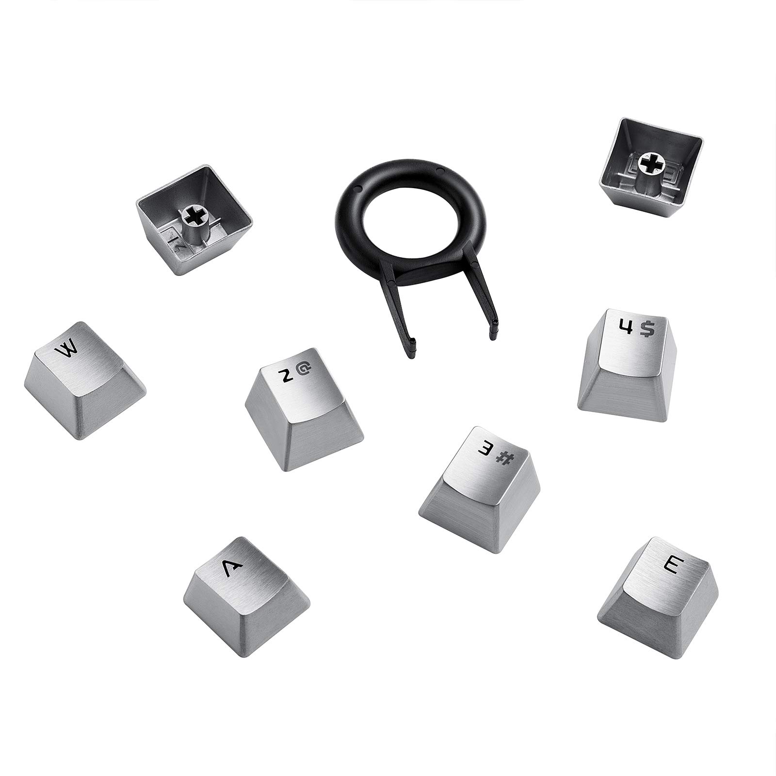 Hallsen Metal Keycaps Mechanical Gaming Keyboard WASD Keycaps for FPS & MOBA, Upgraded Stainless Steel Custom 60% Keycaps Kit with Key Puller for Mechanical Keyboard Cherry Mx Switches (Silver)