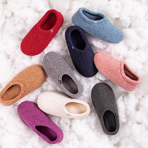 HomeTop Women's Fuzzy Curly Fur Memory Foam Loafer Slippers Bedroom House Shoes with Polar Fleece Lining (9-10, Cream White)