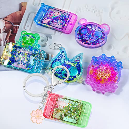 FineInno Shaker Molds for Epoxy Resin Panda, Game Consoles, Cat, Flower Garland, Quicksand Silicone Mold Jewelry Casting Mold DIY Art Craft for Pendant Resin Charms