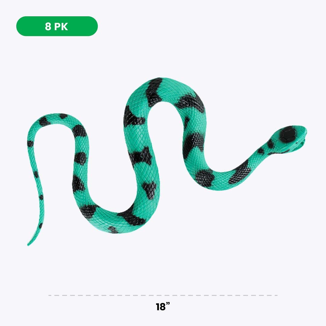 Boley Giant Realistic Rubber Snakes - 8 Pack 18" Long Realistic Fake Snake Toy Set - Pack includes Python, Rattlesnake, Cobra - Prank Toys, Theater Props, and Party Favors - Rubber Snakes for Kids!