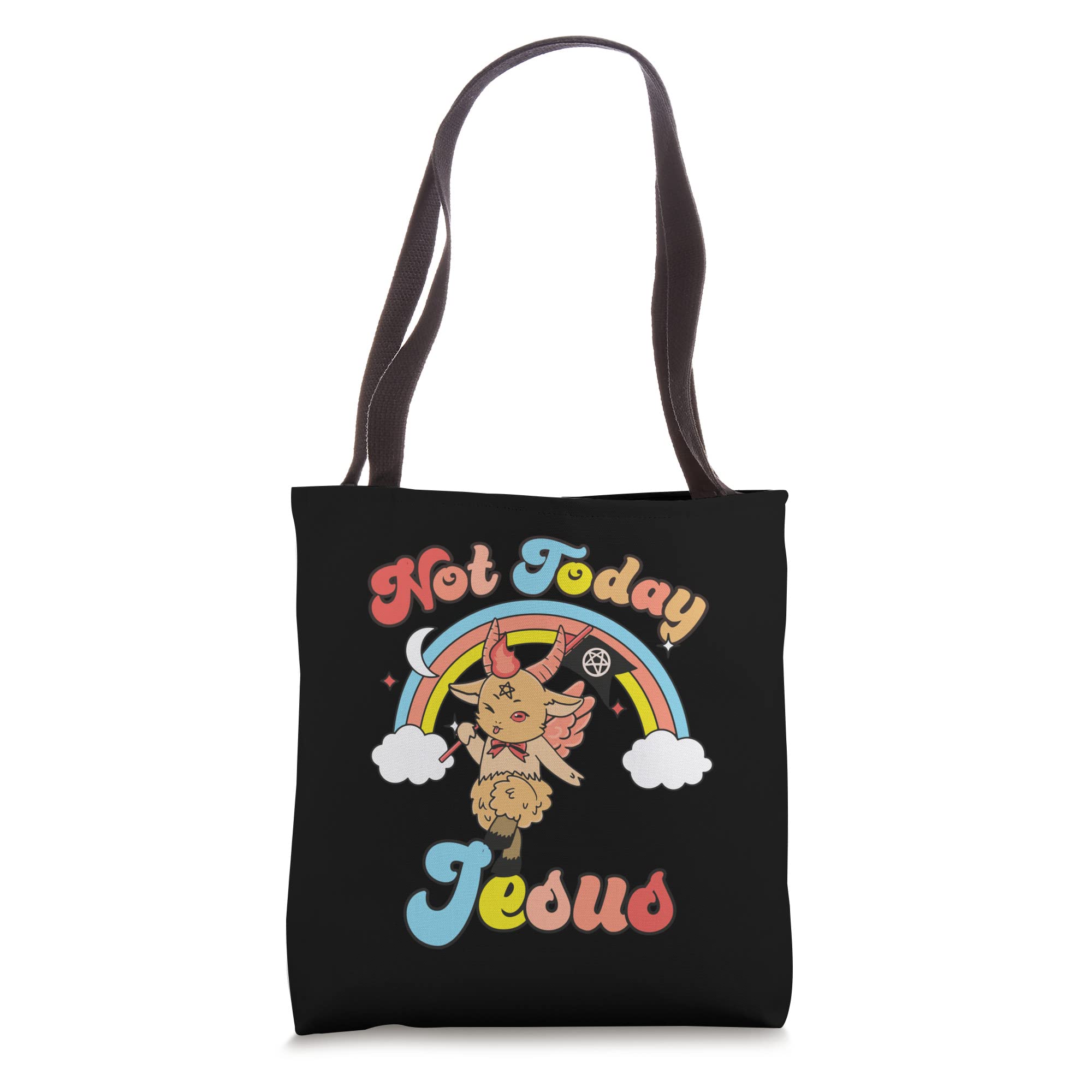 Not Today Jesus Funny Kawaii Baphomet Satan Devil Cute Goat Tote Bag