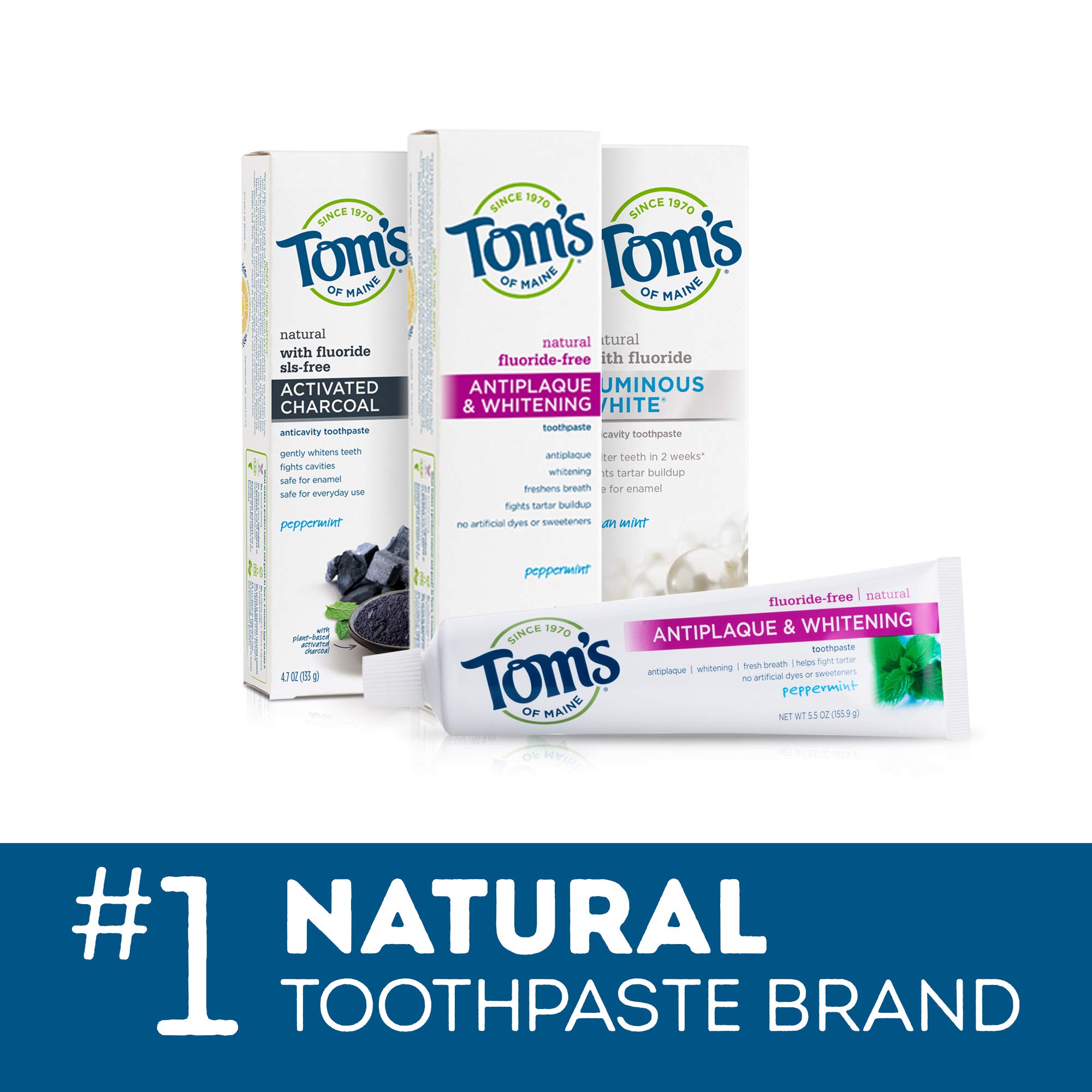 Tom's of Maine Natural Fluoride Free Botanically Bright Toothpaste, Peppermint, 4.7 Ounce, 6 Count (Pack of 1)