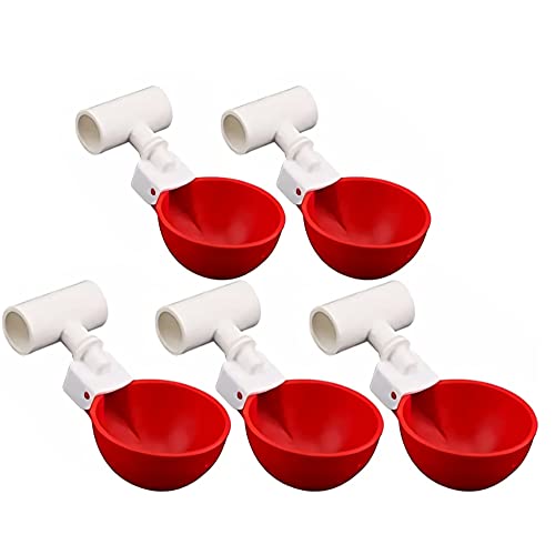 Chicken Waterer Cups, 5 Pack Poultry Watering Cup with 1/2'' PVC Tee Fittings - Gravity Automatic Chicken Waterer - Chicken Waterer for Chicken Ducks Quail