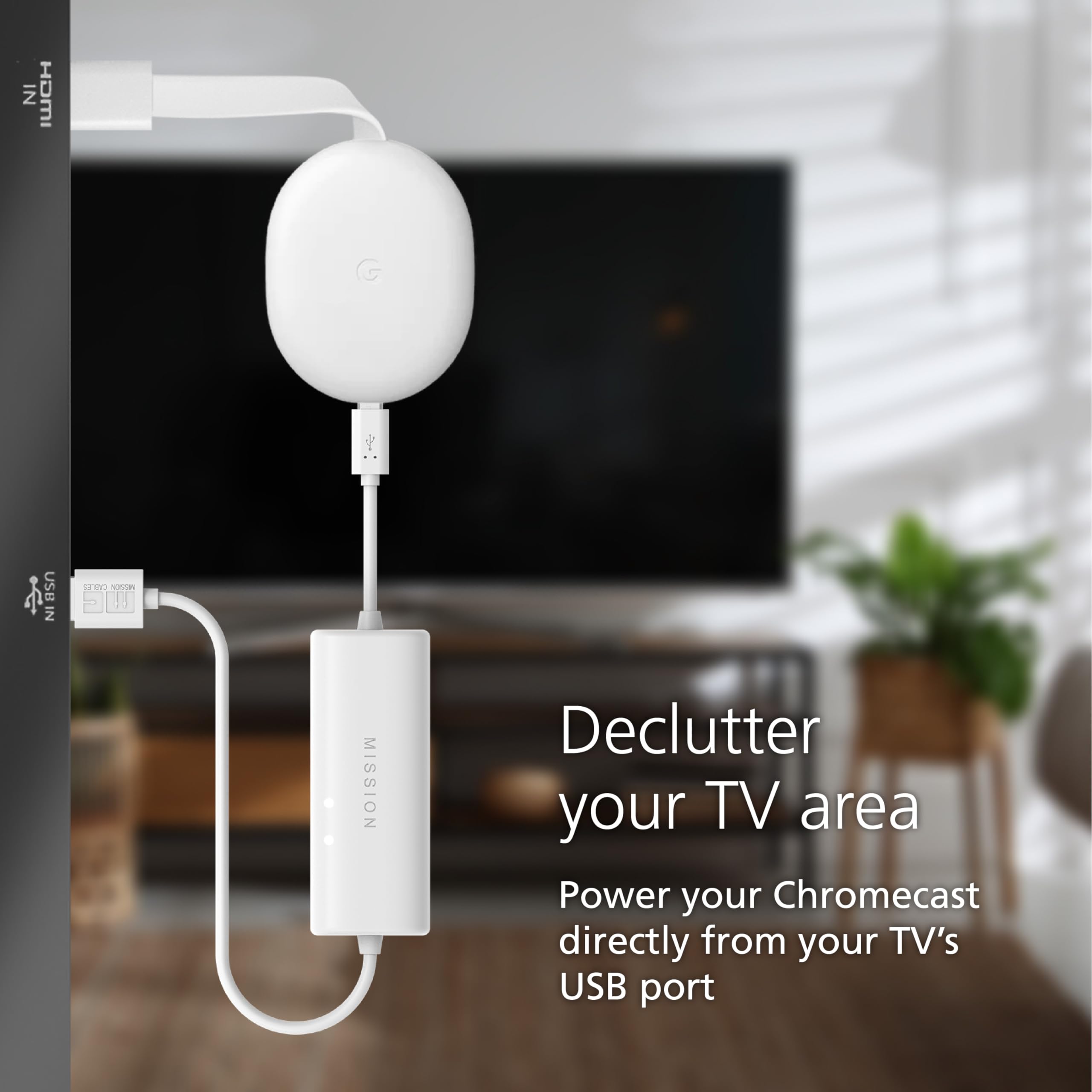 Mission USB Power Cable for Google TV (Power Google TV Directly from Your TV) Chromecast 4K Version