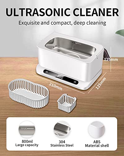 GERCY Ultrasonic Jewelry Cleaner, 800ml Sonic Cleaner Machine with 4 Digital Timer for Eyeglasses, Silver, Rings, Watches, Razors, Coins, Makeup Brushes for Gifts
