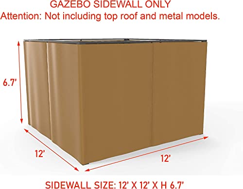 Gazebo Universal Replacement Privacy Curtain 4-Panels sidewall with Zipper (ONLY Curtain) (12' x 12', Khaki)