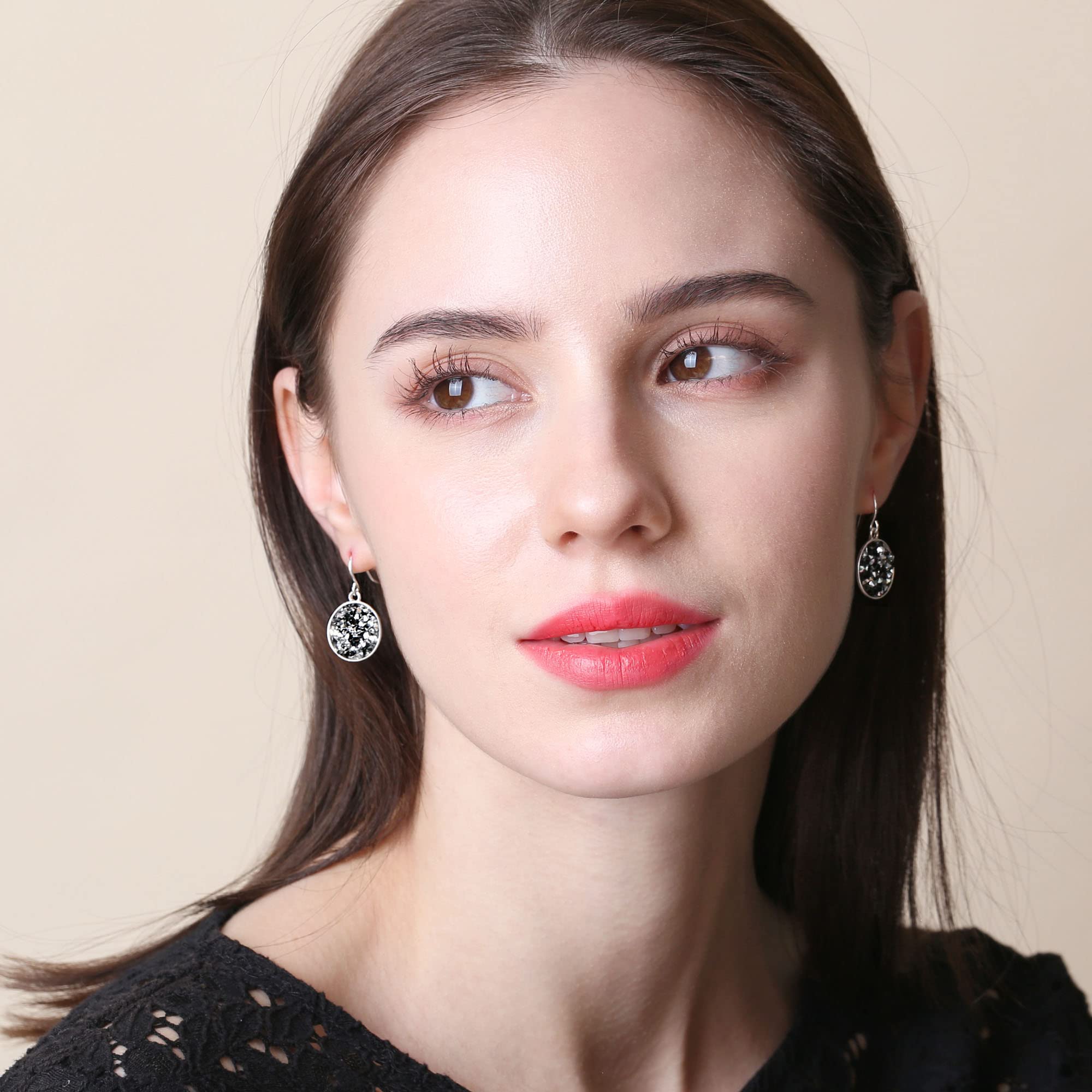 Bonaluna Sparkling & Glitter White & Black Crystal Rhinestone on Long Metal Dangle Earrings for Women