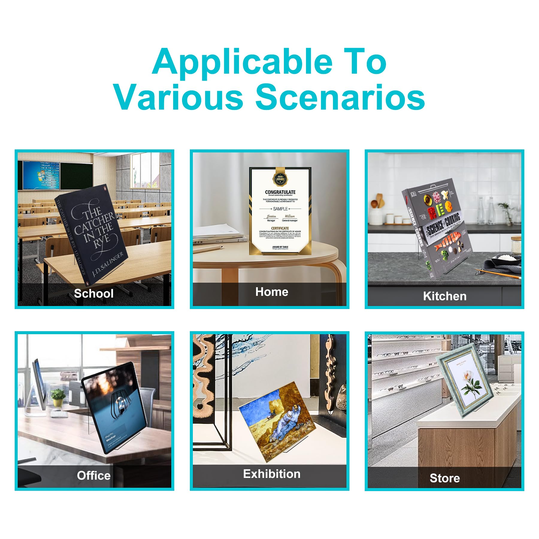 Boloyo Acrylic Book Stand Without Ledge ,6 Inch 6PC Clear Acrylic Display Easel Transparent Display Stand Holder Tablet Holder for Displaying Pictures,Books,Artworks, CDs