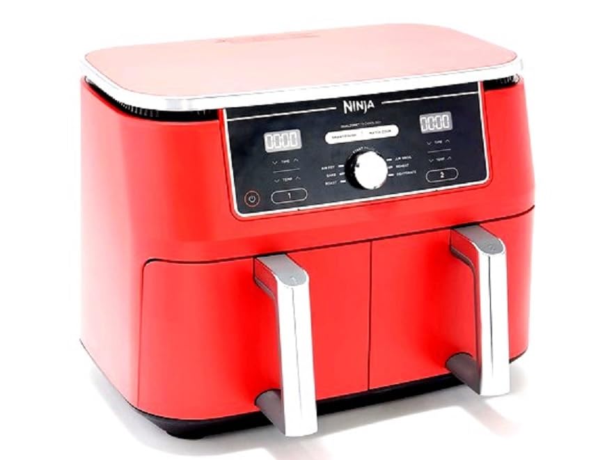 Ninja DZ402QRD Foodi 6-in-1 10-QT 2-Basket Air Fryer with DualZone Technology, (Renewed) RED
