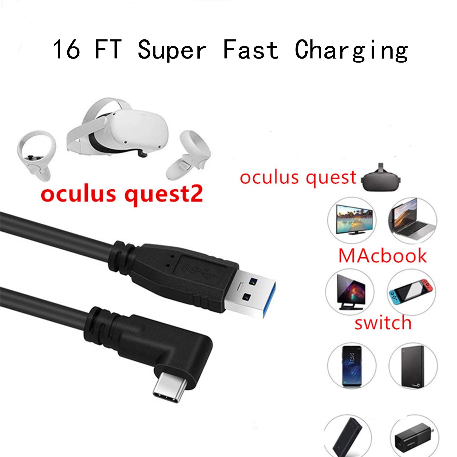 Beeka Oculus Quest 2 Accessories Set, 16FT Link Cable Type C for Gaming n Fast Charging, Touch Controller Grip Cover with Straps, Silicone Face Cover, Lens Cover and Rocker Cover