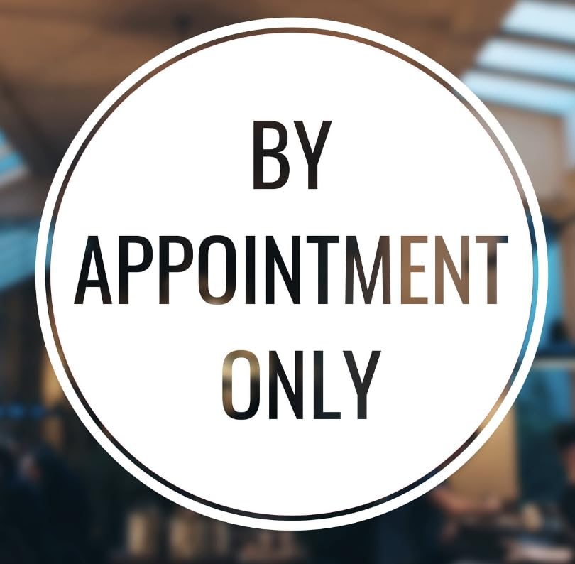 By Appointment Only Decal - Vinyl Decal for Stores, Shops, Small Businesses, White B1 (9 inches high, White)