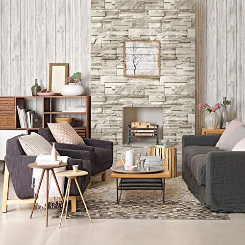 Jeweluck Stone Wallpaper Peel and Stick 17.7inch×118.1inch Stone Contact Paper Backsplash for Kitchen Brick Wallpaper Self Adhesive Removable Decorative Wallpaper