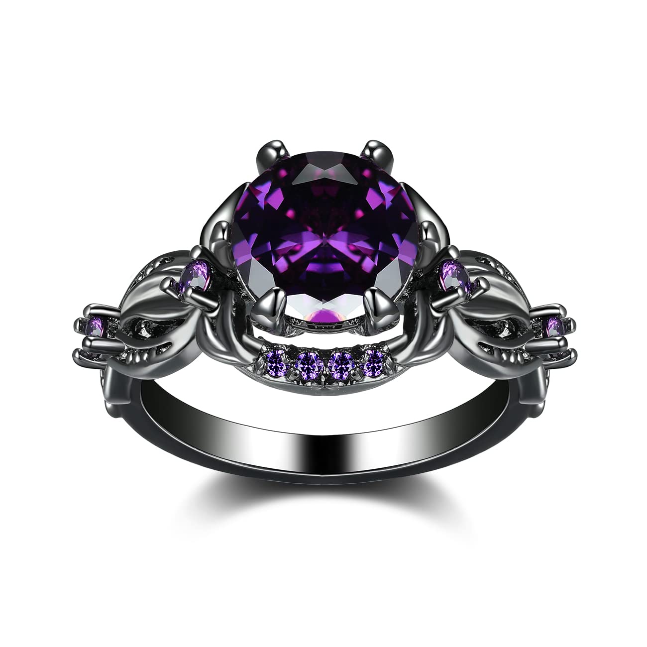 Black Gothic Rings for Women, Goth Created Amethyst Unique Black Gold Wedding Engagement Ring Jewelry Gifts Size 5 6 7 8 9 (Created Amethyst, 8)