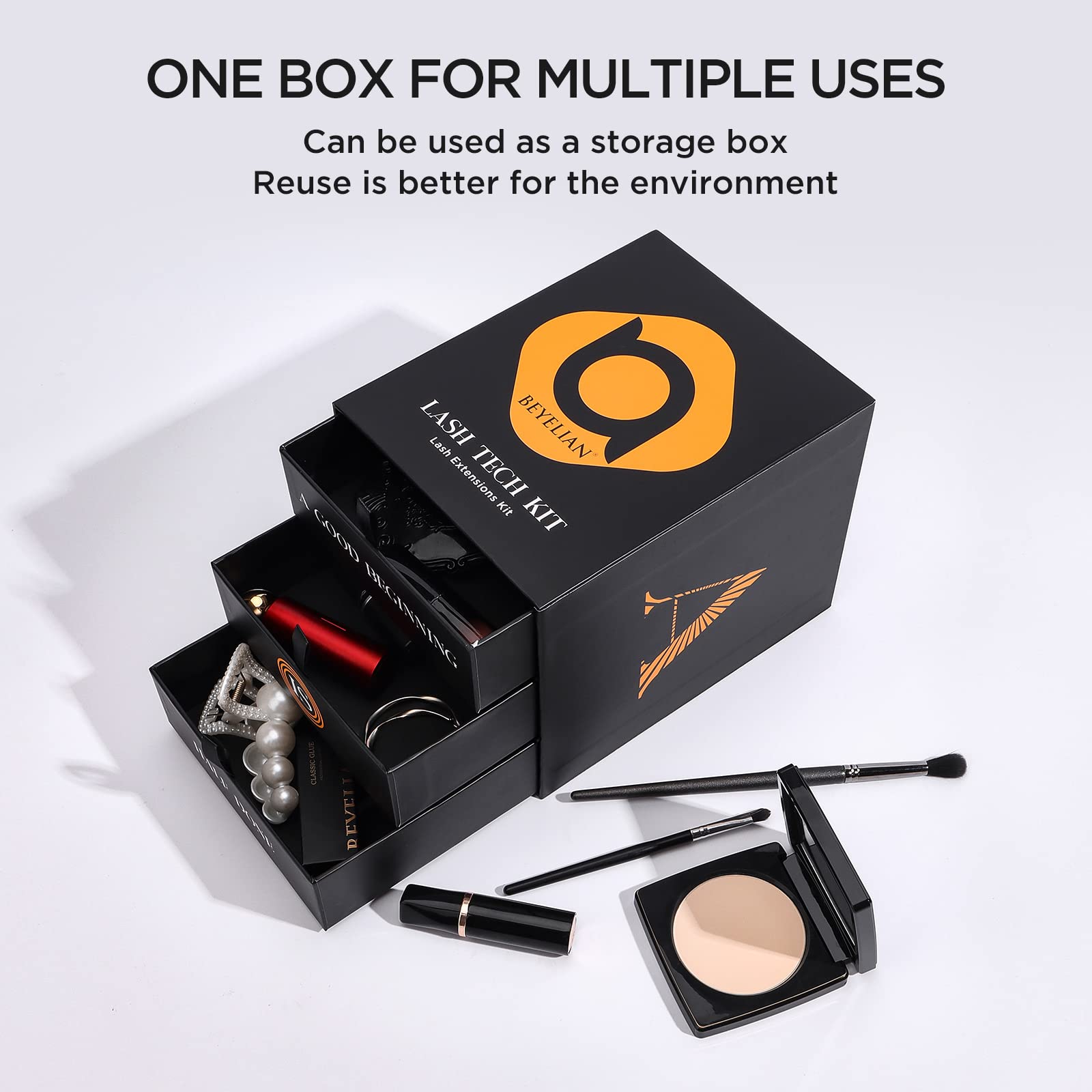 BEYELIAN Eyelash Extension Kit for Beginners, Lash Extensions Practice Kit with Drawer Box, Eyelash Training Exercise Set