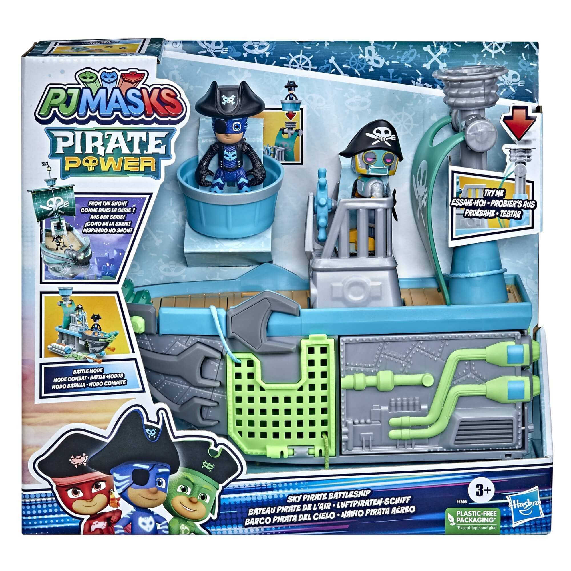 PJ Masks Sky Pirate Battleship Preschool Toy, Vehicle Playset with 2 Action Figures for Kids Ages 3 and Up Multicolor F36655L0