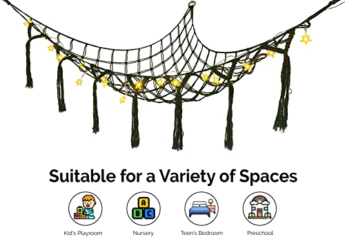 Stuffed Animal Net or Hammock Jumbo - with Warm White LED String Star Lights, Wall Hooks- Stuffed Animal Hammock - Squishmallow Net - Corner Net for Stuffed Animals for Wall - (X-Large - Army Green)