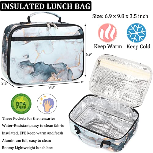 JIANYA Backpack for Teen Girls Boys School Backpack with Lunch Box Marble Kids Book Bag Schoolbag