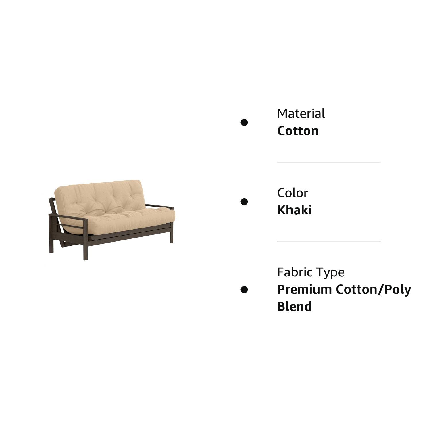 by The Futon Factory Cooling Gel Memory Foam 8 inch Futon Mattress - Solid Khaki Cover - Full Size - CertiPUR Certified Foams - Made in USA - (Frame not Included)