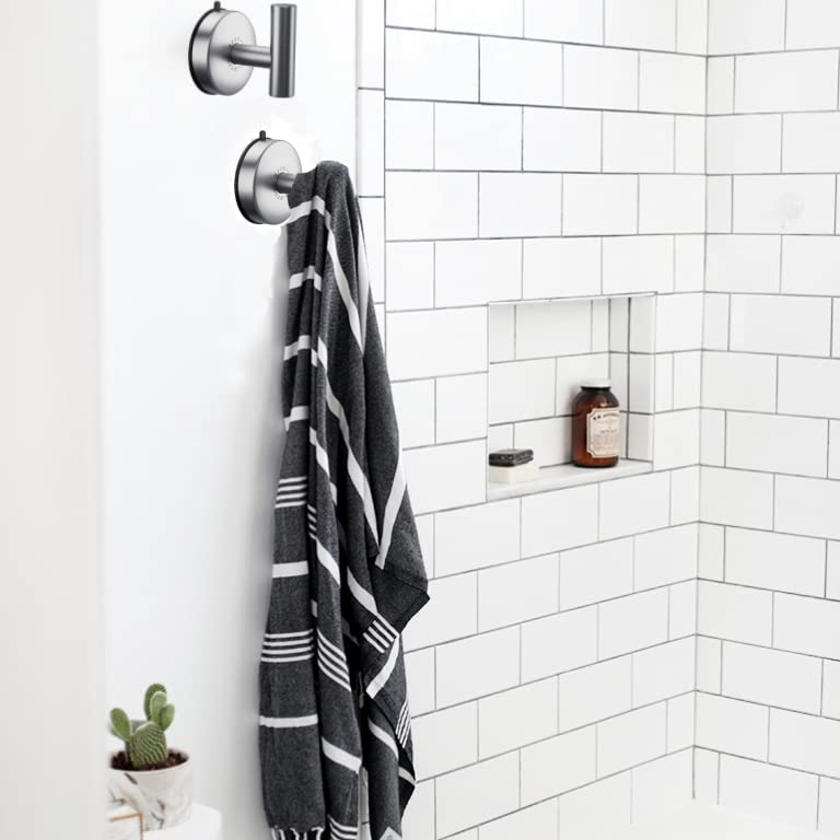 DGYB Suction Cup Hooks for Shower Set of 2 Brushed Nickel Towel Hooks for Bathrooms SUS 304 Stainless Steel Shower Hooks for Loofah 15 Lb Bathroom Hooks for Towels