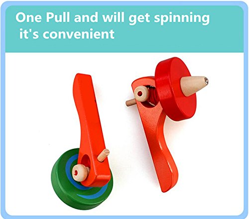 FQStech Wooden Spinning Top Gyroscope peg-top with Handle and Pull String Wire,can Last Long time, Color Random