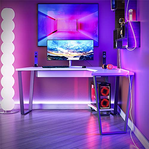 NTENSE Genesis Gaming L-Shaped Desk with CPU Stand, Corner Desk, Home Gaming Desk, Writing Workstation, Battle Station, Ergonomic Desk, Space Saving, White