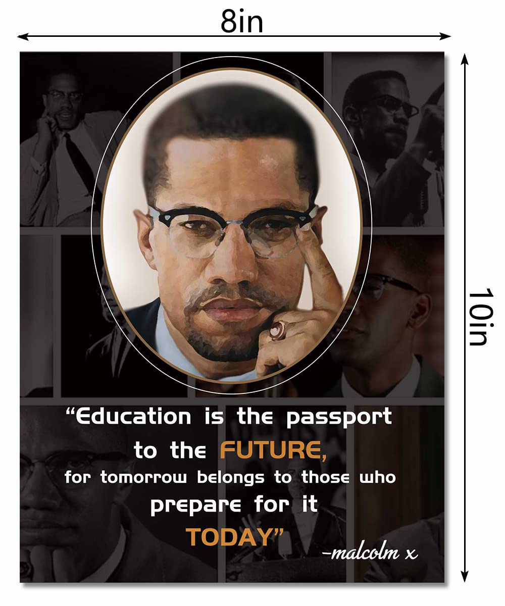 Black history,quote Malcolm X,Martin Luther King,Barack Obama,Nelson Mandela Motivational language, Wall Art Prints classroom Studio Office Decor，set of 4, 8 X10 ins UNFRAMED02