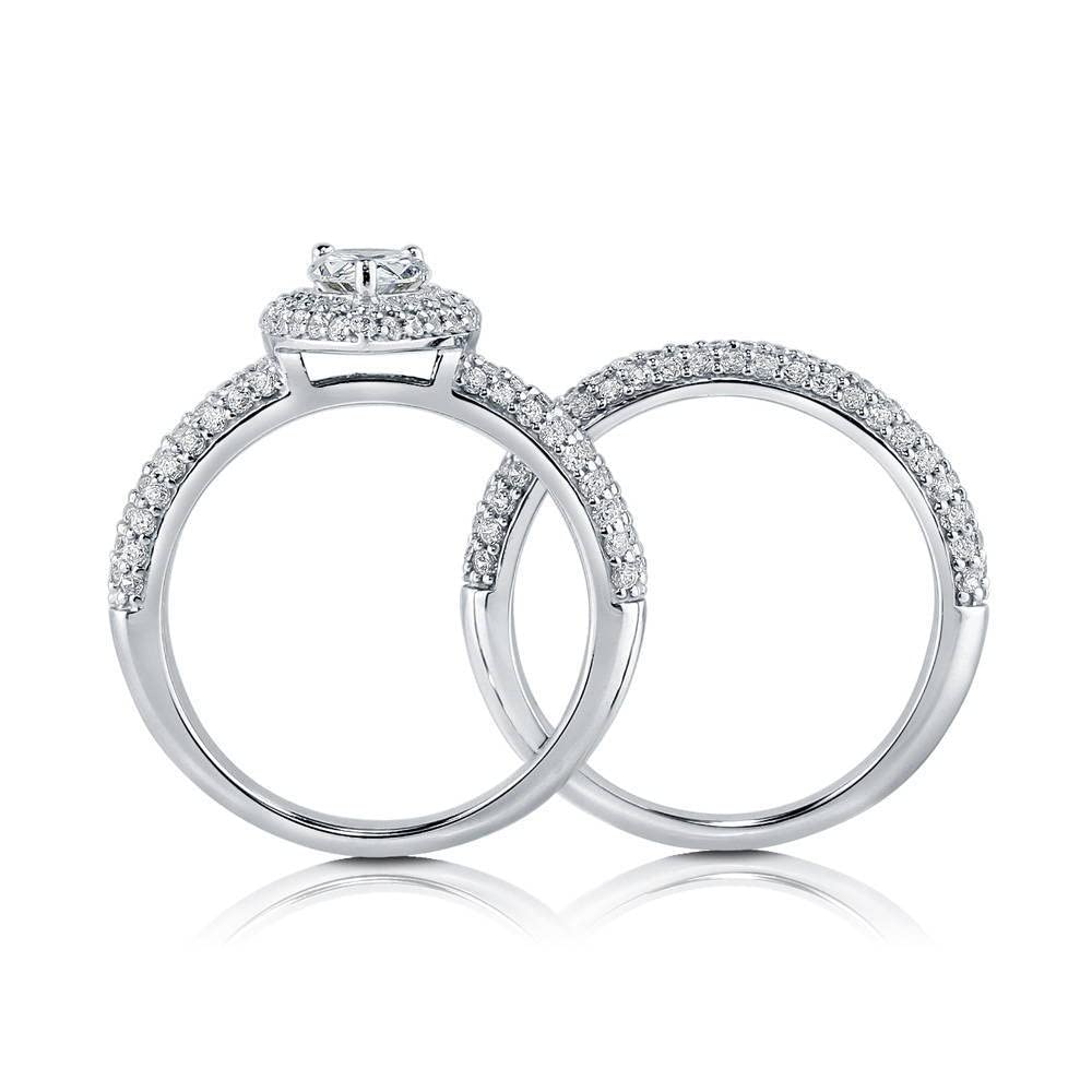 BERRICLE Sterling Silver Halo Wedding Engagement Rings Pear Cut Cubic Zirconia CZ Ring Set for Women, Rhodium Plated Size 9
