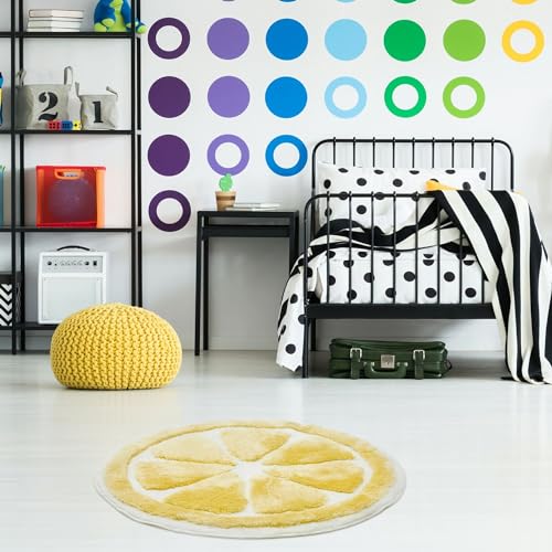 Beyond Deco Lemon Kitchen Decor Rug 35” inches, Hand Tufted Trendy Aesthetic Decorative Soft Area Rugs - Non Slip Hypebeast Machine Washable Anime Kawaii Bathroom Rug, Fruit Bath Mat