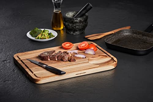 Cole & Mason Berden Large Chopping & Carving Board - Wood Cutting Board - Chopping Board with Juice Channel for Meats, Vegetables and Fruits - Reversible Serving Platter - Acacia, 18.5" x 13.5"
