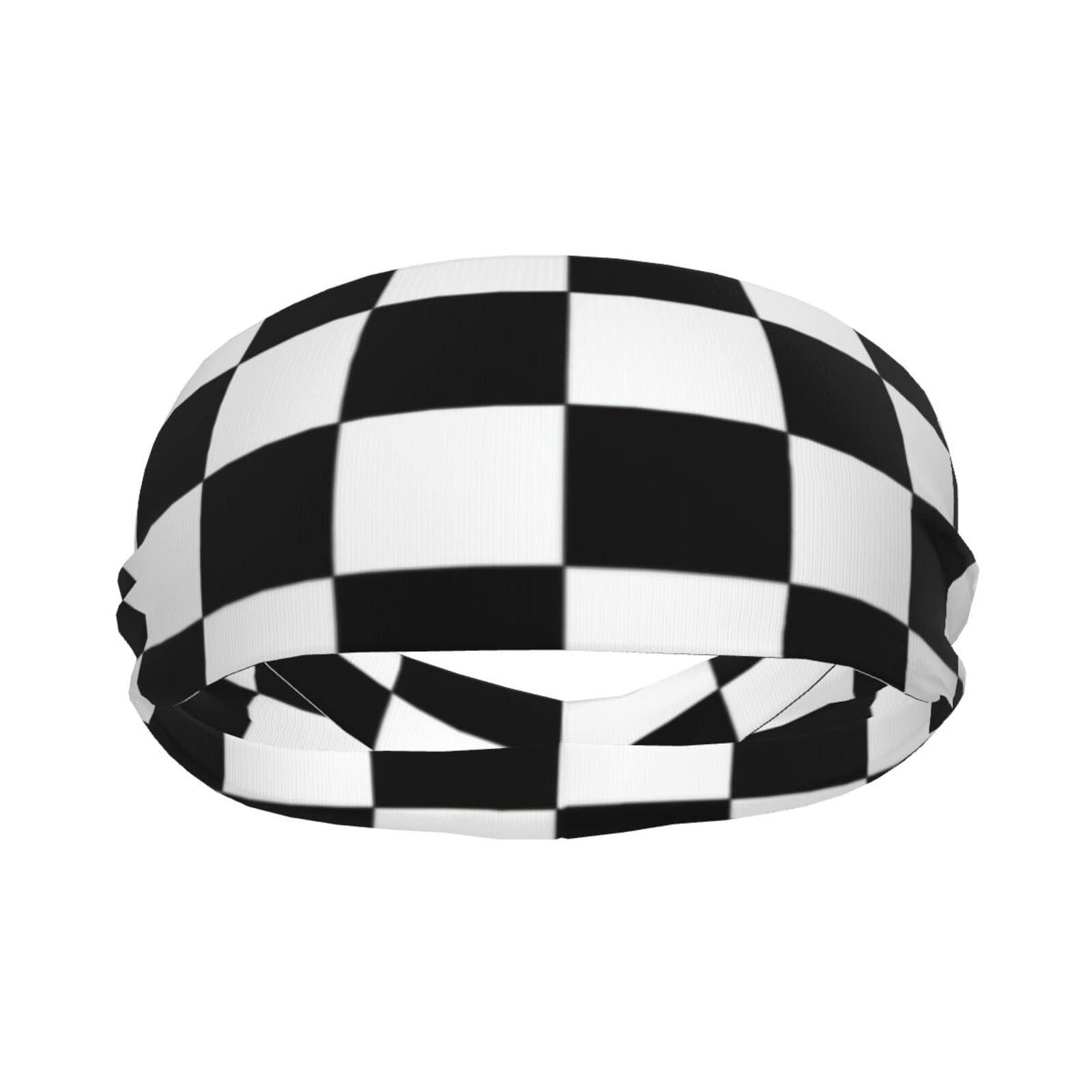 Black White Race Checkered Flag Pattern Fitness Exercise Headband Unisex Yoga Non-Slip Quick-Drying Fitness Headband One Size