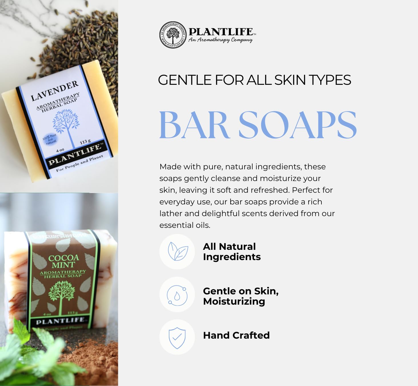 Plantlife Lemongrass Bar Soap - Moisturizing and Soothing Soap for Your Skin - Hand Crafted Using Plant-Based Ingredients - Made in California 4oz Bar