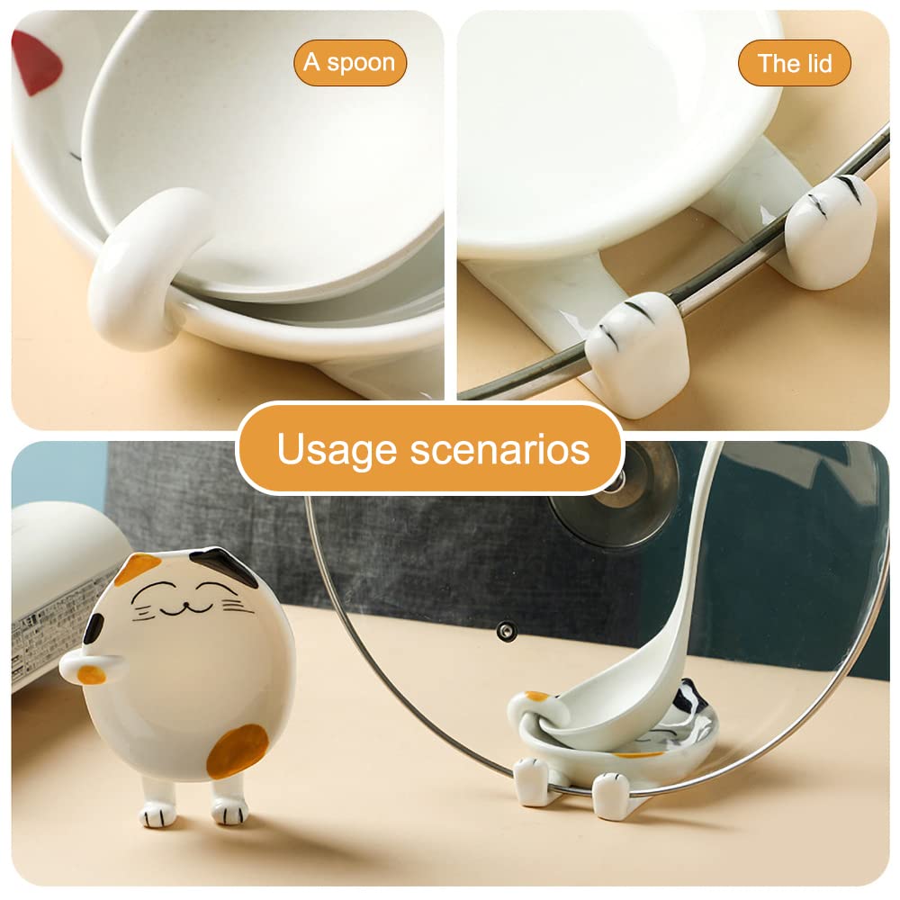 Cat Spoon Rest, Ceramic Cute Spoon Holder Rest for Stove Top, Cat Kitchen Accessories, Stove Holder Utensil Spoon Rest for Kitchen Counter (Yellow)