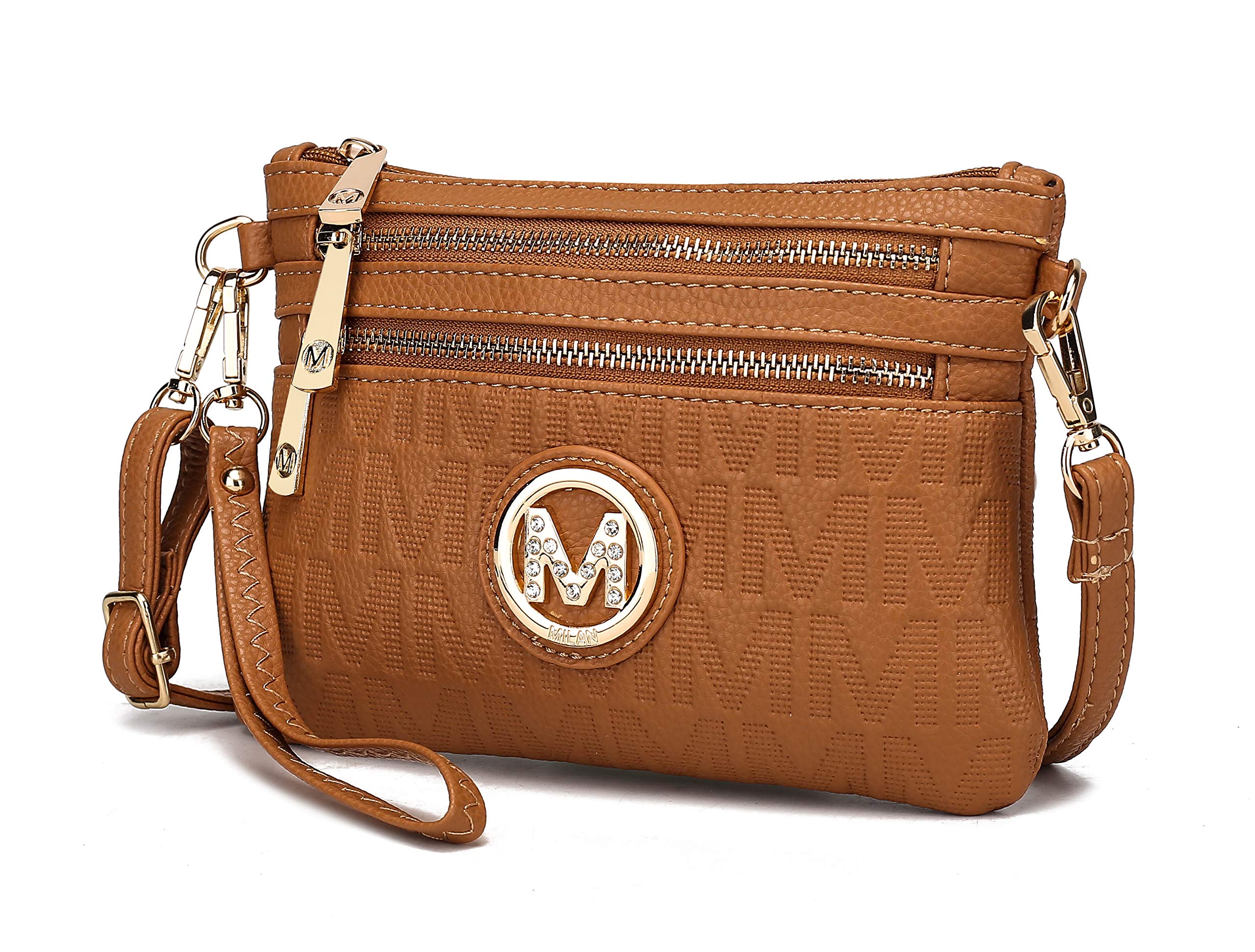 MKF 2 in 1 Crossbody Bags for Women, Wristlet Purse - Ladys Small PU Leather Messenger Handbag - Adjustable Strap Tan