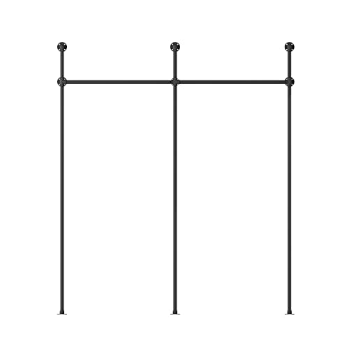 LANJIN Industrial Pipe Clothing Rack On Wall,Moden Wall Mounted Closet Storage Rack,Hanging Clothes Retail Display Rack,Heavy Duty Steampunk Garment Racks,Black & Double A