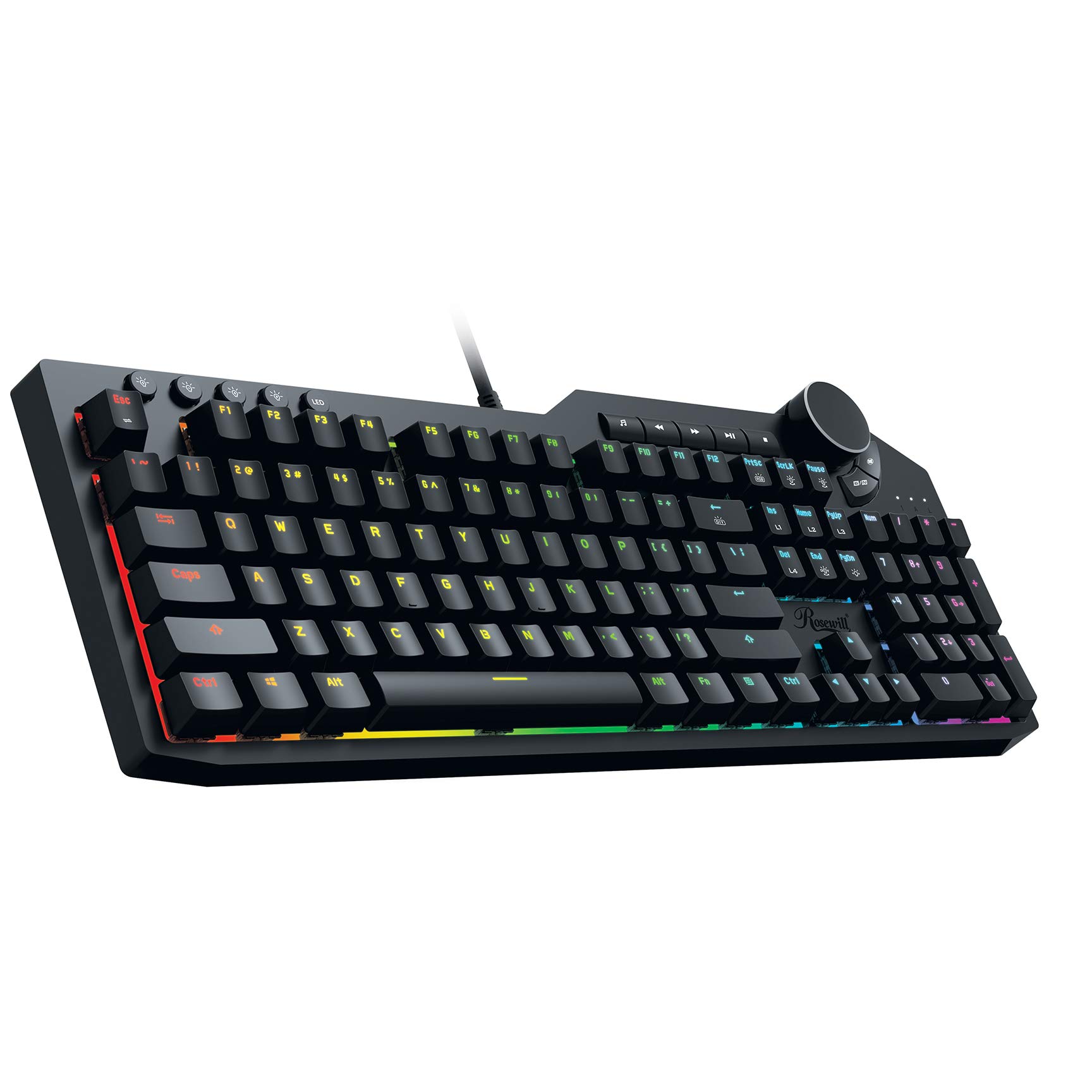 Rosewill Mechanical Gaming Keyboard, 15 RGB Backlit Modes, 2-Port USB Passthrough, Media Keys and Multifunctional Volume Dial, Magnetic Wrist Rest, Tactile Brown Switches - NEON K90 RGB BR, Black